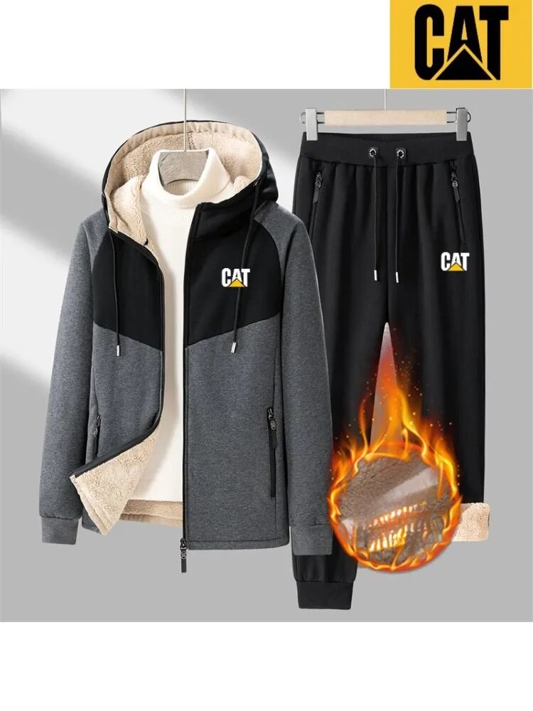 Комплект одежды Caterpillar Утепленный спортивный костюм унисекс из овечьей шерсти, толстовка с капюшоном и брюки, ультратеплый комплект для города и повседневной носки, size 46-58