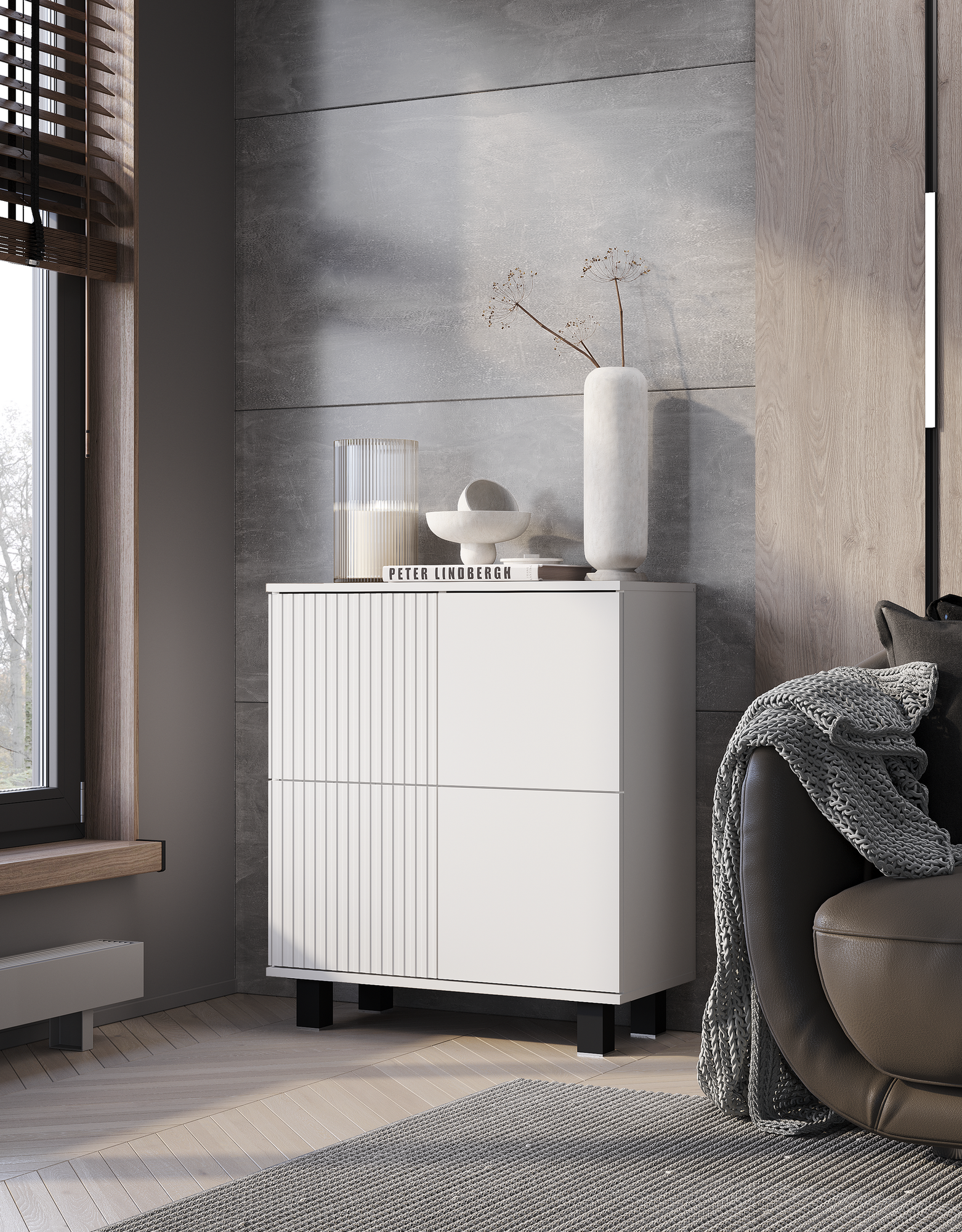 Комод деревянный для вещей и обуви Жаклин узкий в прихожую на ножках