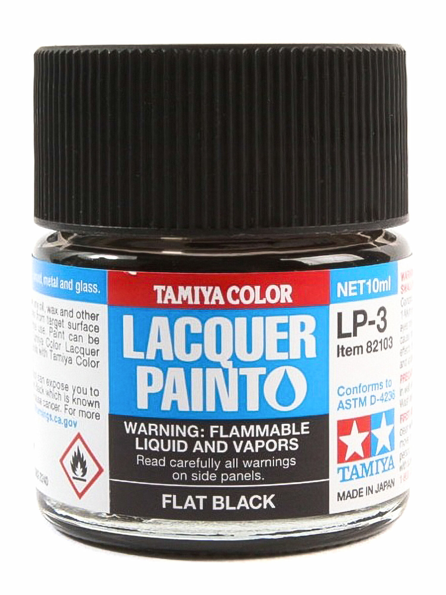 Краска лаковая Tamiya Lacquer Paint LP-3 Flat Black 82103 черная матовая, 10 мл