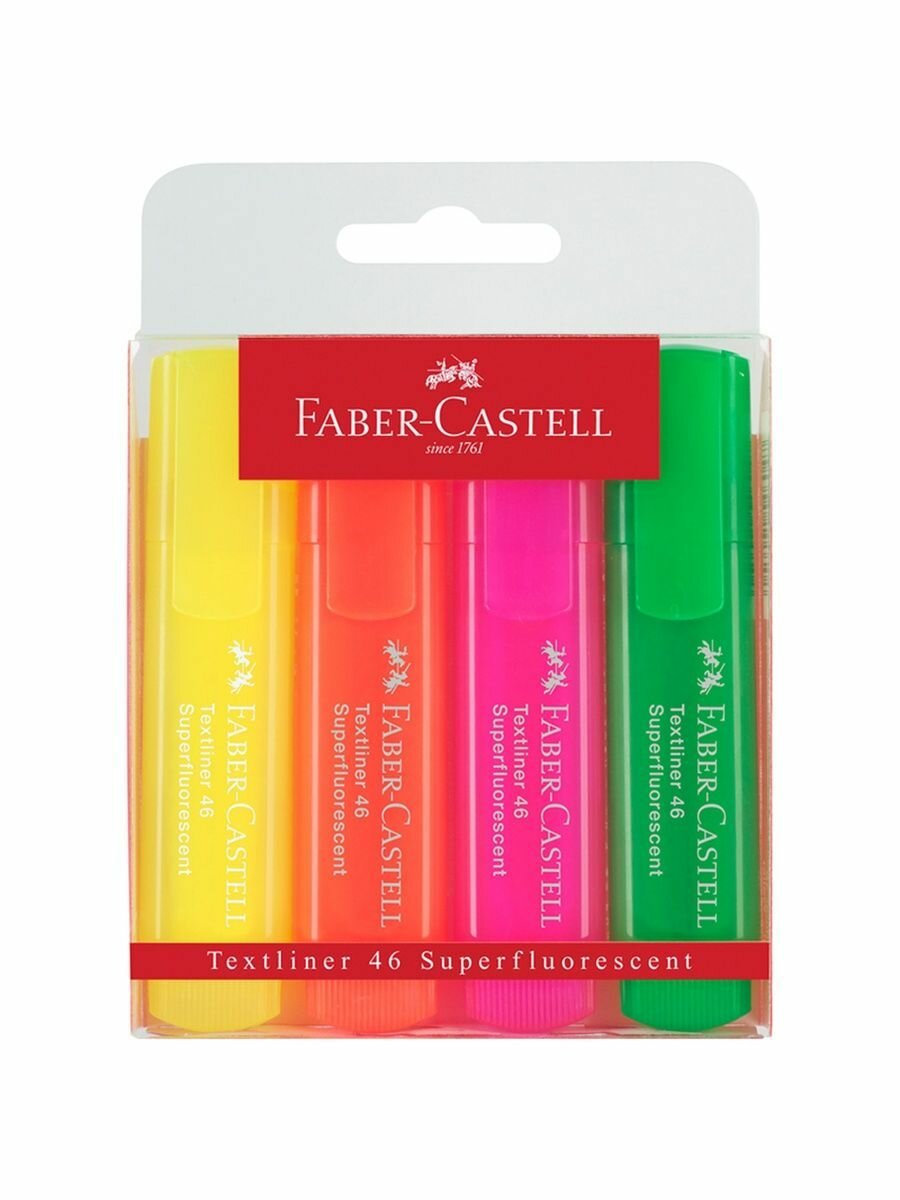 Набор текстовыделителей Faber-Castell "46 Superfluorescent" 4 флуоресцентных цв, 1-5мм (4 шт), 154604/15460400