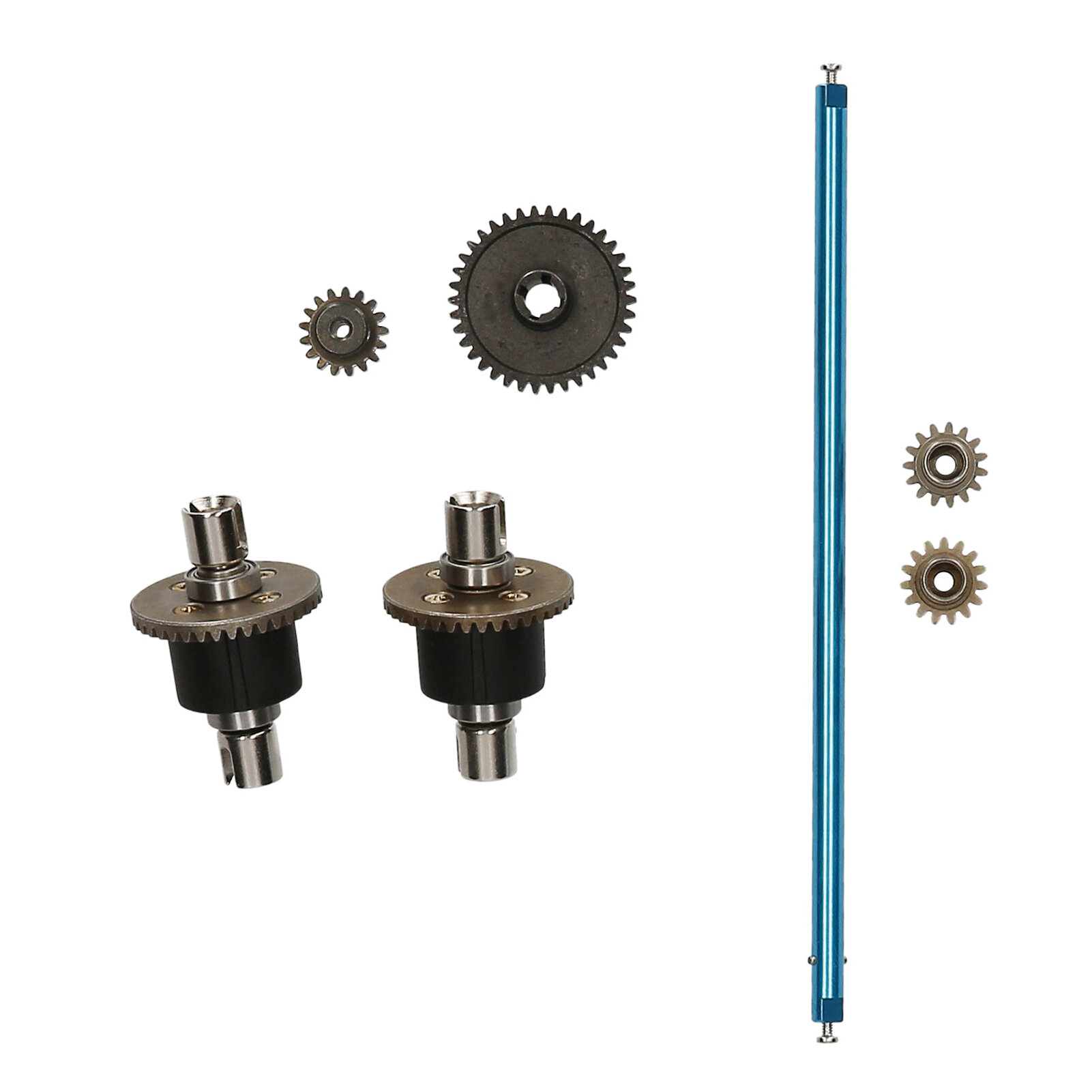 Металлический дифференциал и главный трансмиссионный механизм для радиоуправляемых автомобилей Wltoys A959 A969 A979 1/18, синий цвет, длина главного трансмиссионного механизма 13.8 см, дифференциал 4*2.5 см, диаметр шестерен 3 см/2 см, в комплект входят