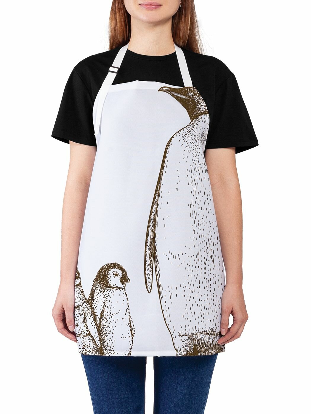 Фартук для кухни тканевый "Семейство пингвинов" / водоотталкивающий, универсальный размер , JoyArty