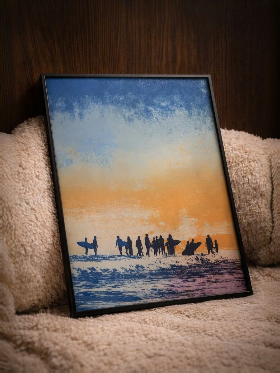Постер серферы / Современный арт-плакат / Минималистская интерьерная печать / постер с волной / Плакат для декора комнаты