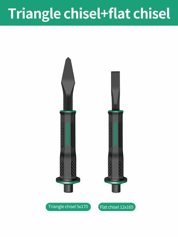 Набор зубил каменщика 2 шт: прочная сталь, антиударные рукоятки для обработки камня, кирпича и металла(Треугольное долото + плоское долото)