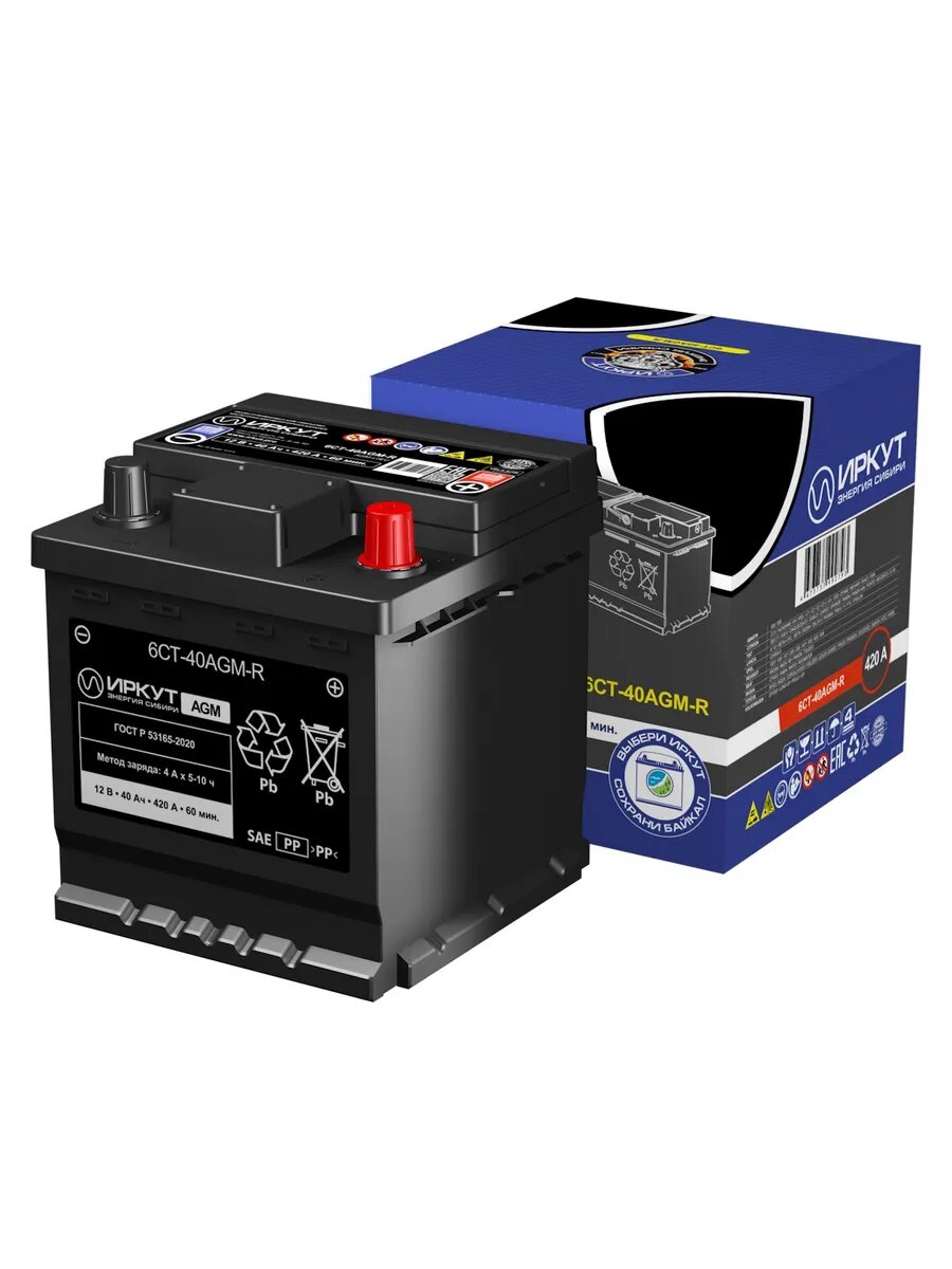 Аккумулятор иркут AGM 40R 12V 40Ач 420А 175x175x190 обр. пол.