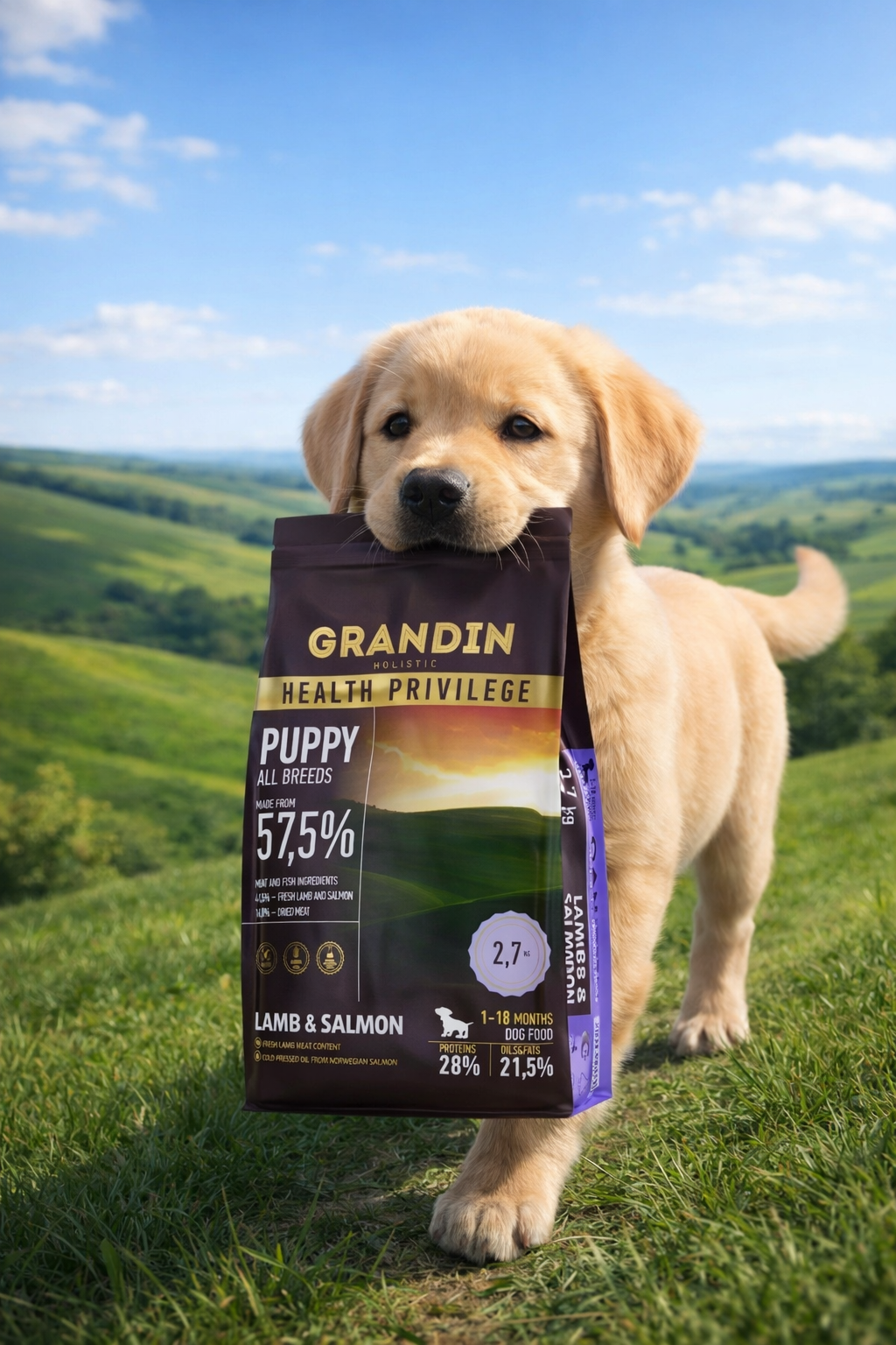 Сухой корм Grandin Holistic для щенков, с ягненком и лососем, 2,7 кг