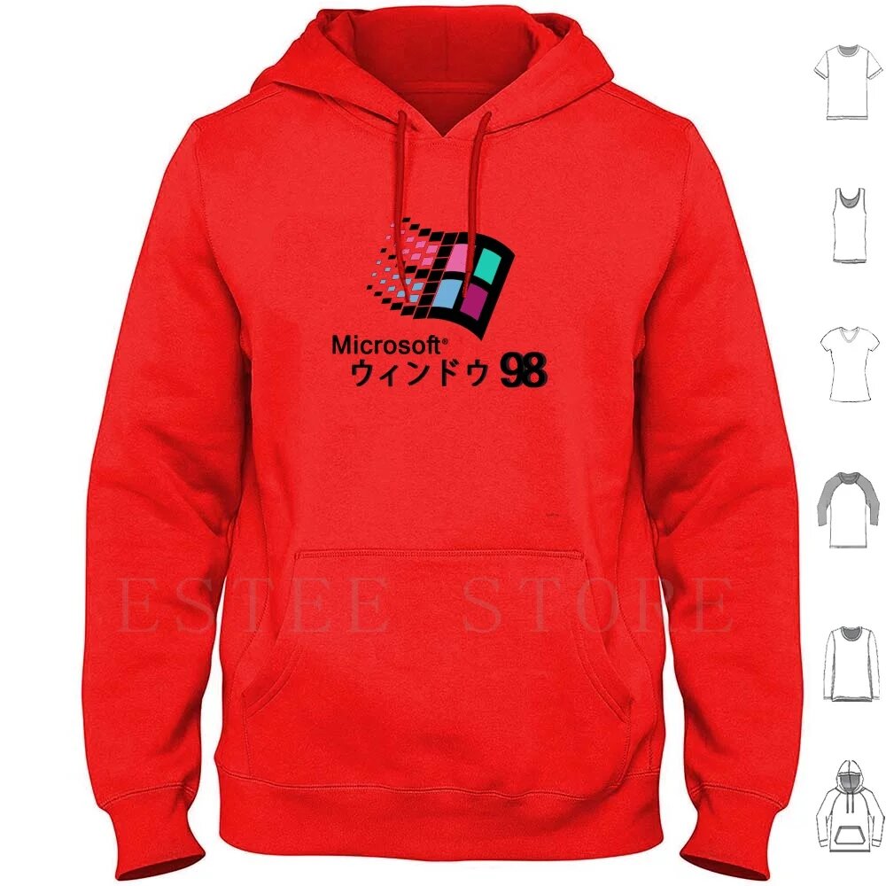 Красная толстовка с принтом Windows 98, размер L