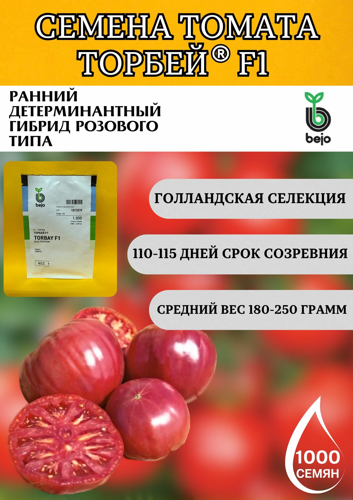 Семена томата Торбей F1 10 штук Bejo, профессиональные семена