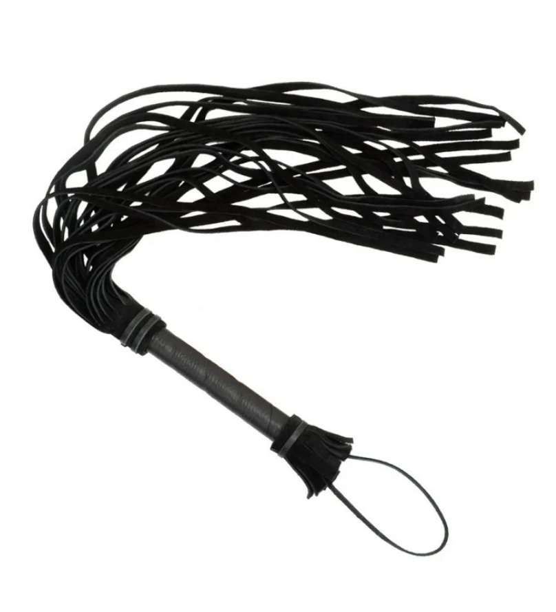 Велюровая плеть «Sitabella» из велюровой бархатистой кожи чёрного цвета, 65 см с петлей-ручкой