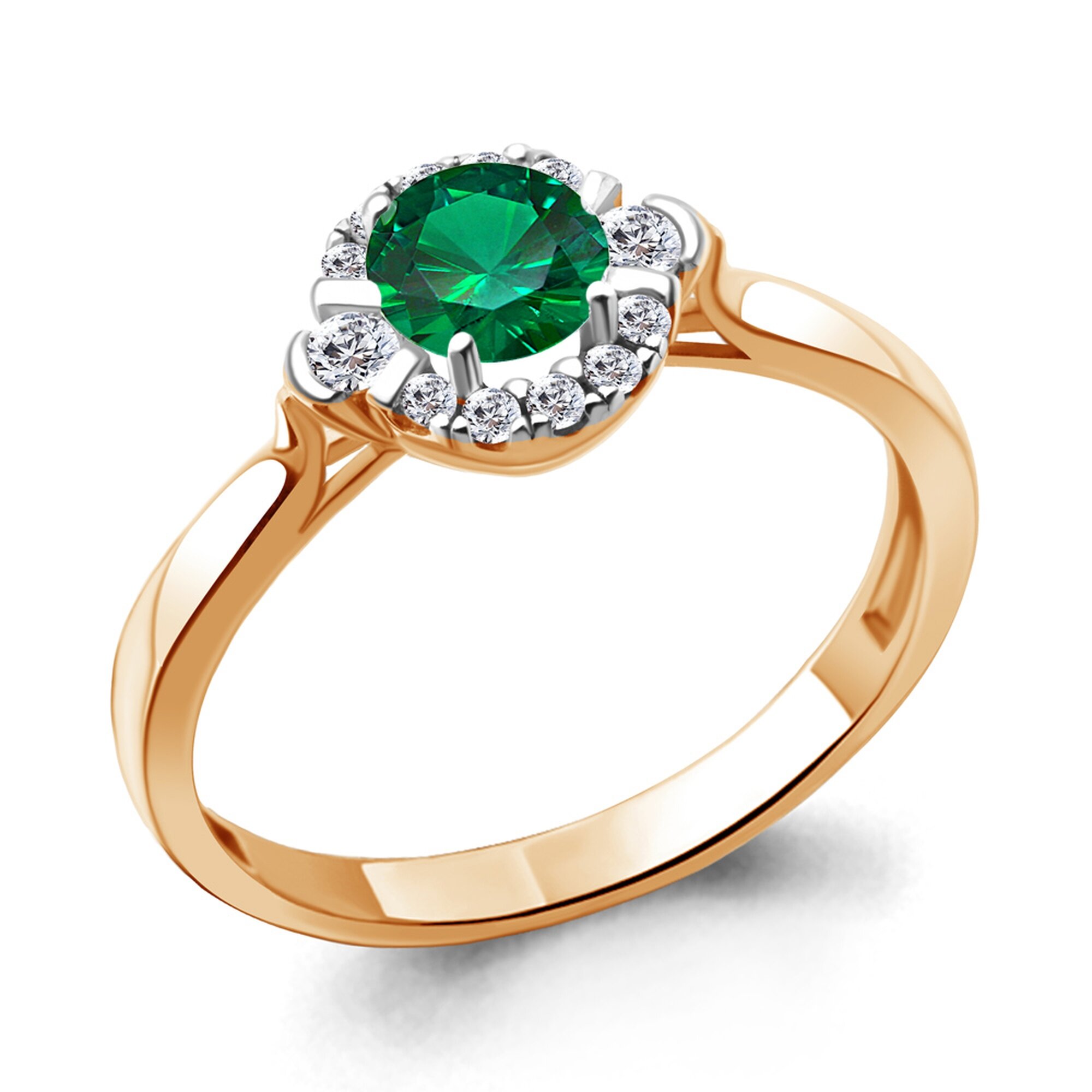 Кольцо, серебро, 925 проба, золочение, изумруд синтетический, фианит