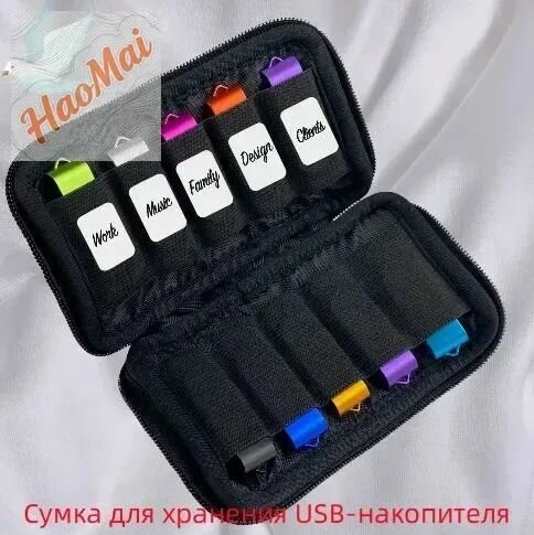 Чехол для USB-накопителей на 10 штук с карманами и стикерами, неопреновый
