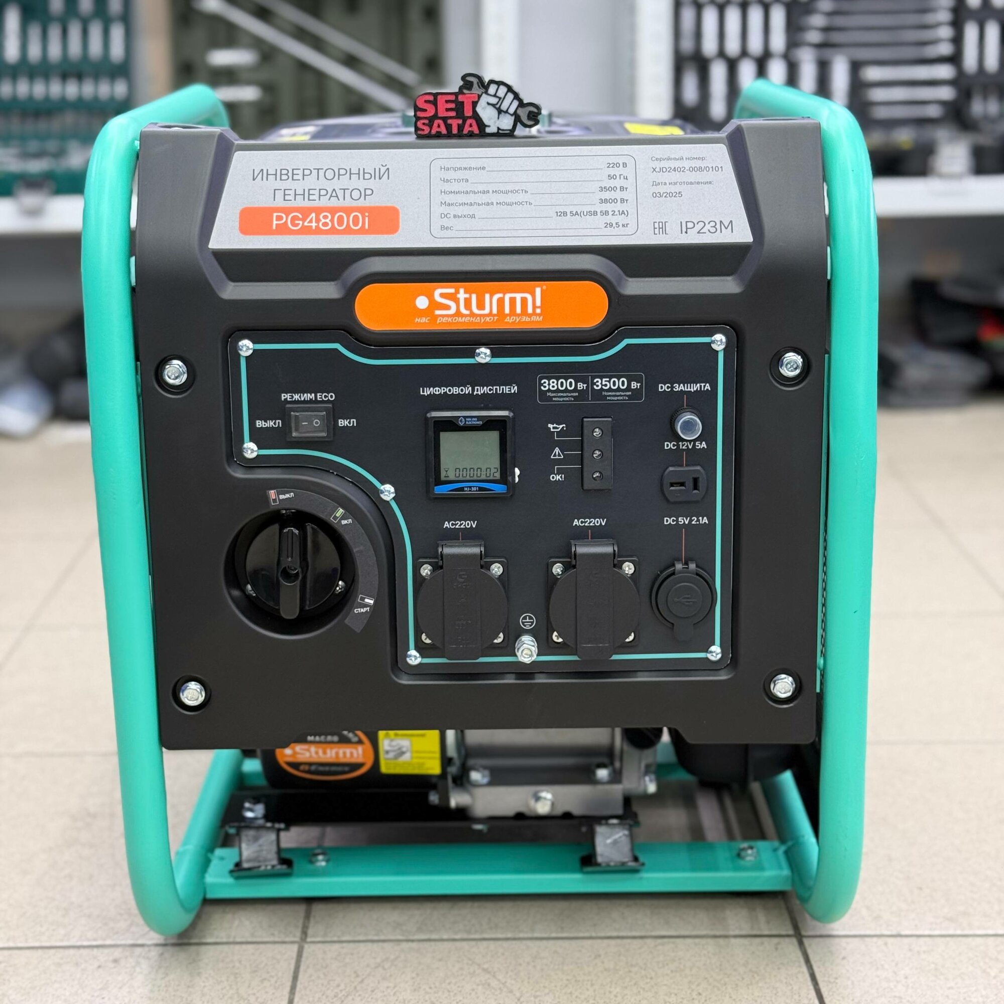 Генератор бензиновый инверторный 3.8 кВт, бак 12 л, 2 розетки, Sturm! PG4800i