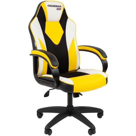 Кресло геймерское Chairman Game 17 Россия экокожа черный/желтый/белый