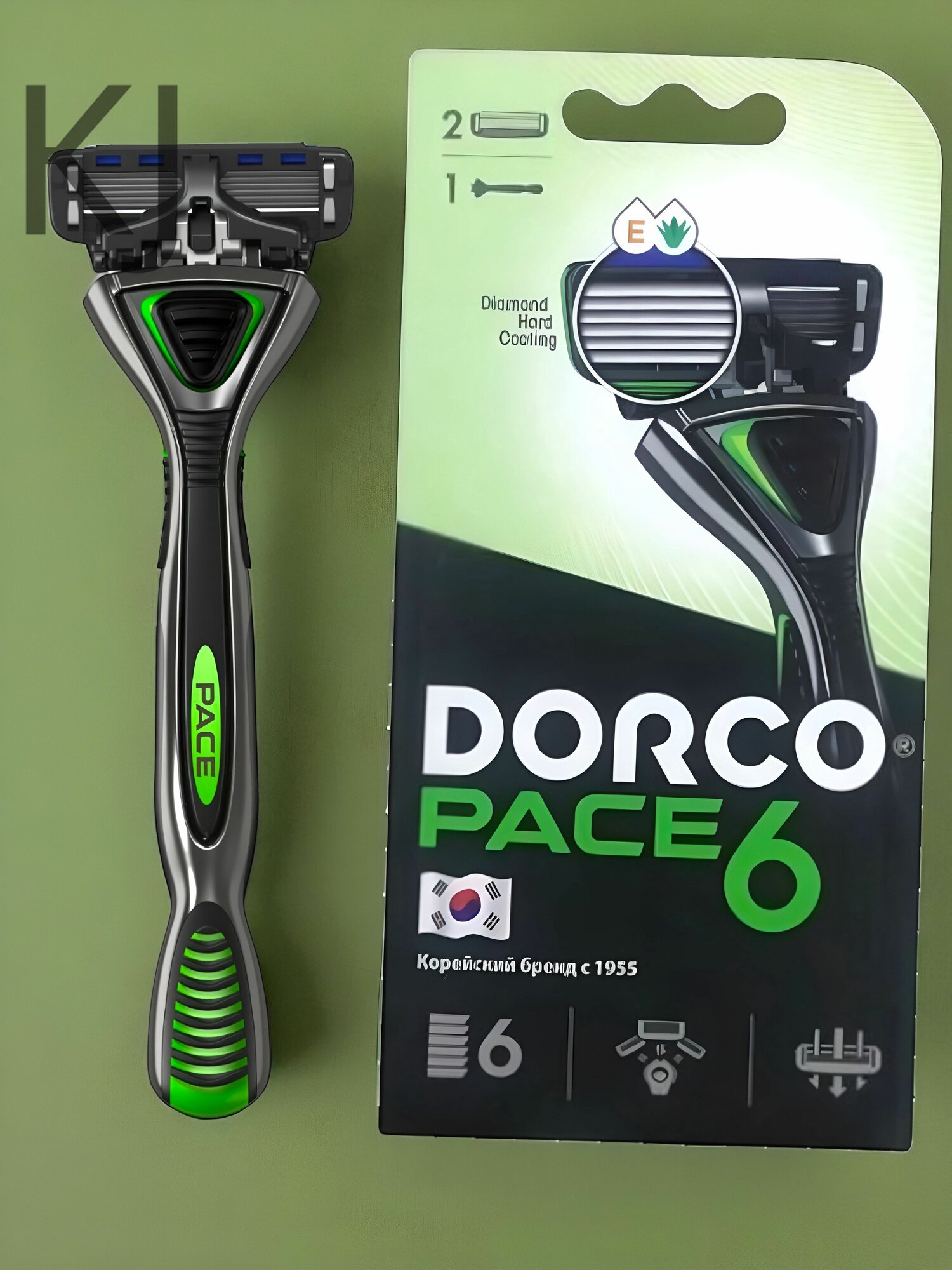 Многоразовый станок для бритья мужской 6 лезвий, DORCO PACE 6 + 2 сменных кассеты сменные кассеты 6 лезвий