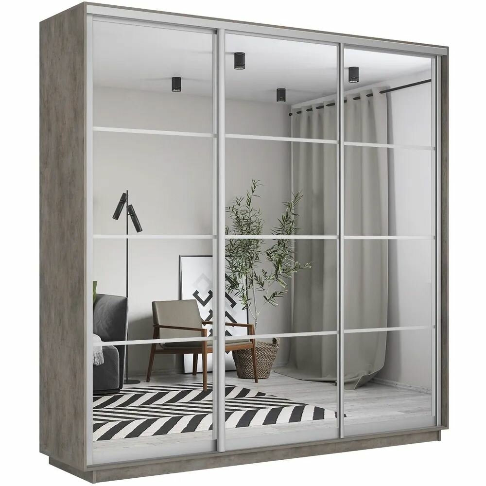 Шкаф-купе Флорида 3дв. (Зеркало) профиль серебро, 180х60х220 см. Бетон