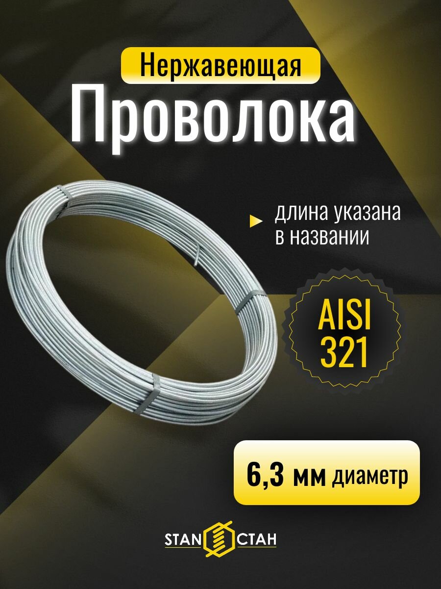 Проволока нержавеющая 6,3 мм бухта 14м AISI 321 для сварки, пружин, тросов, оплеток, муфелей. Пищевая нержавейка