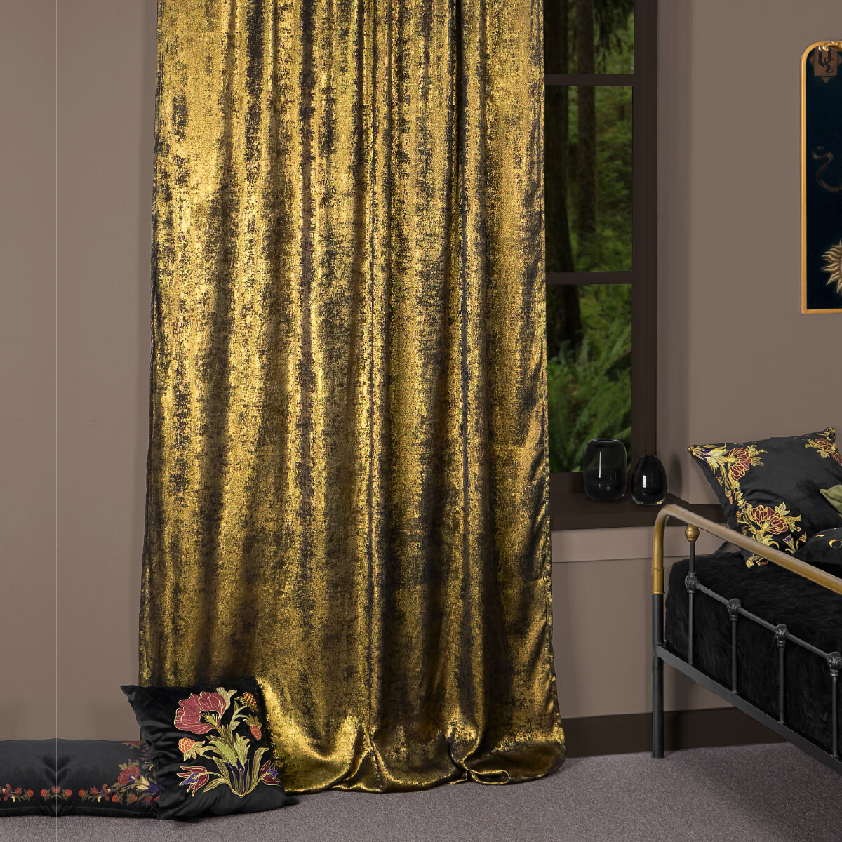 Штора готовая двухслойная димаут 140 х 280 см Taro Золотая Парча