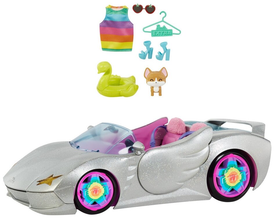 Автомобиль Barbie Экстра набор автомобиль кабриолет с аксессуарами HDJ47, серебристый