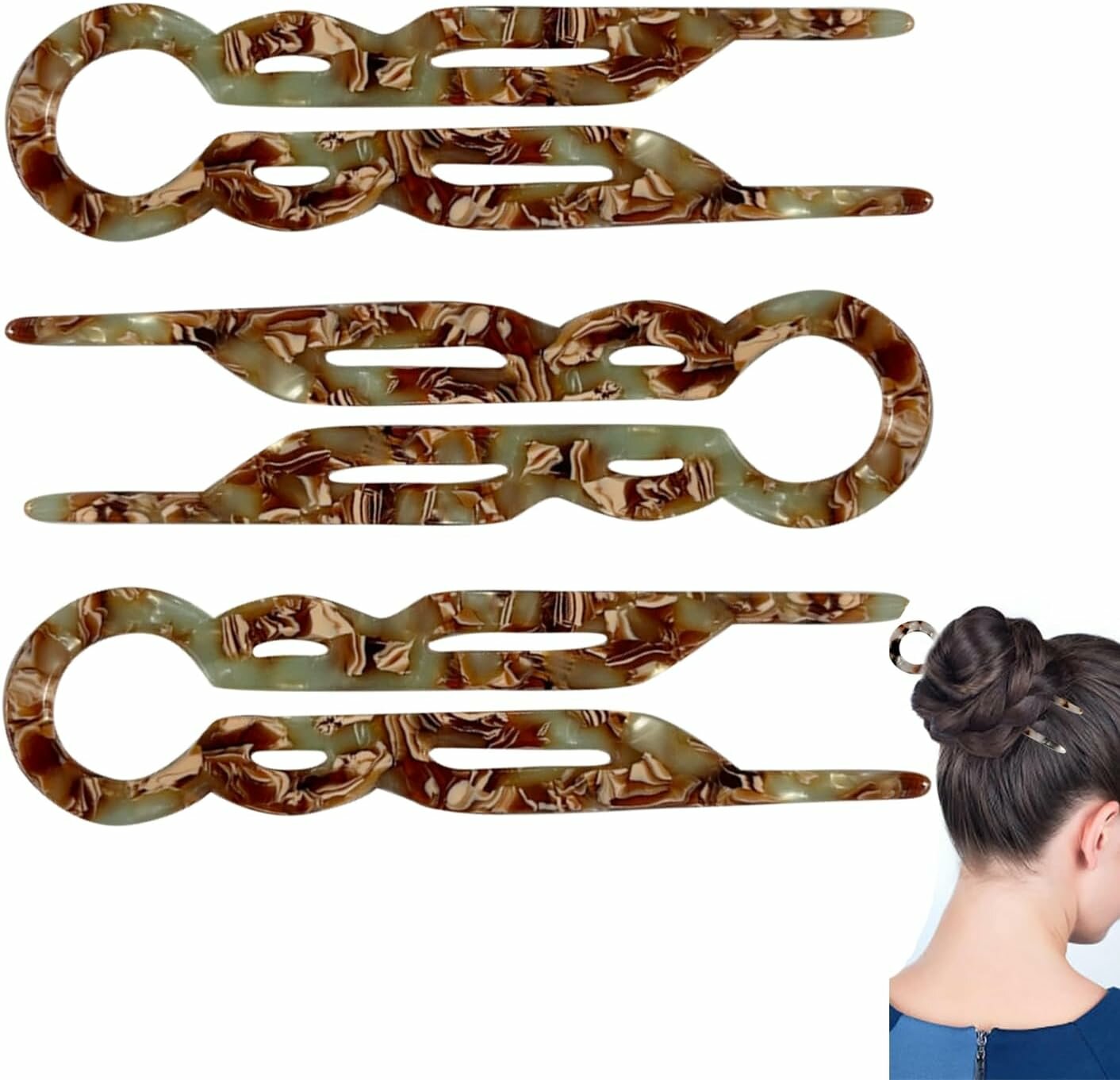Набор из 3 заколок для волос Yharnamite Prestige, заколки для волос Lialys, U-образные заколки на липучке, прочные аксессуары для волос, подходят для всех женских причесок (A)