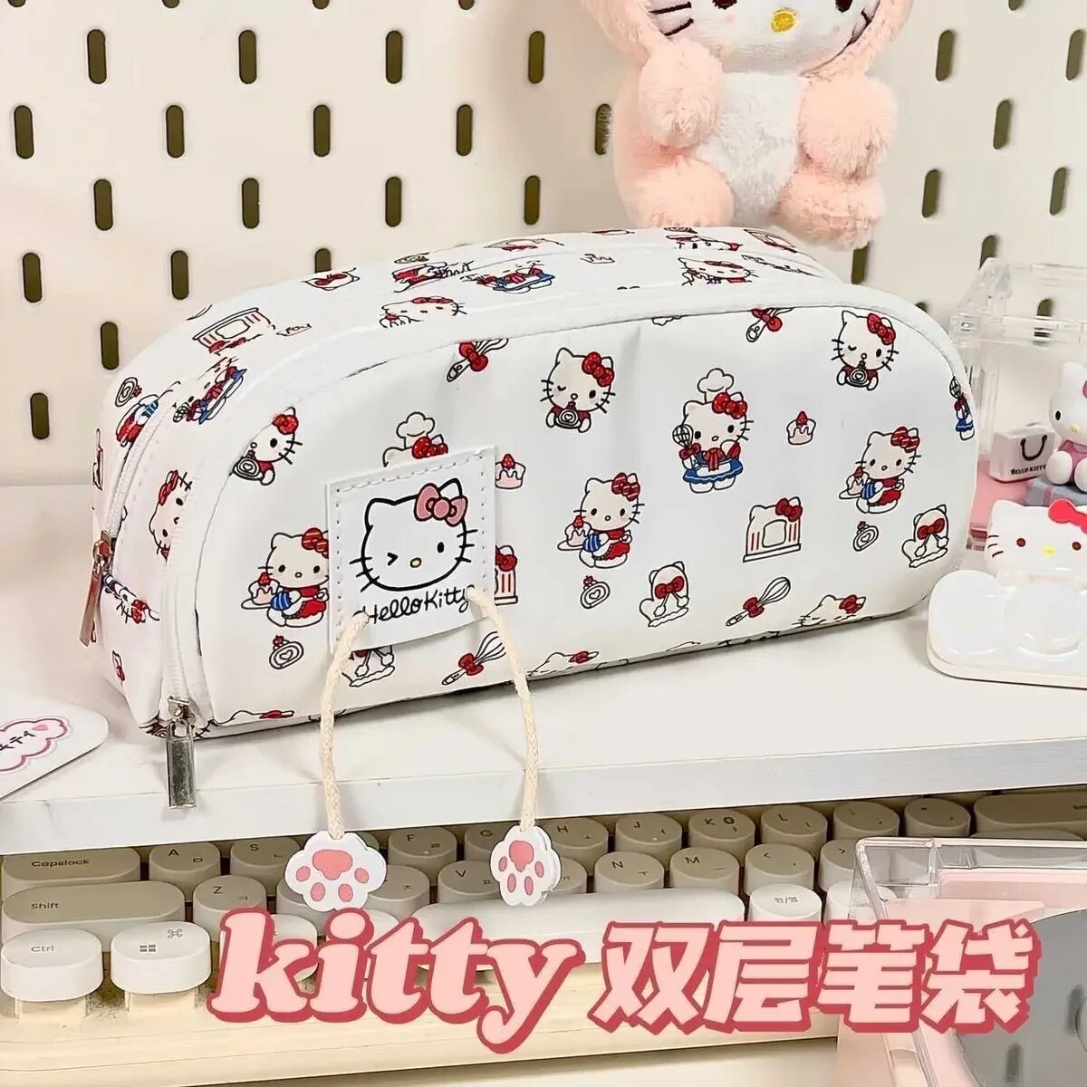 Официальная сумка для канцелярских принадлежностей Hello Kitty Sanrio, лицензированная сумка на молнии с двойным отделением для школы, офисного органайзера