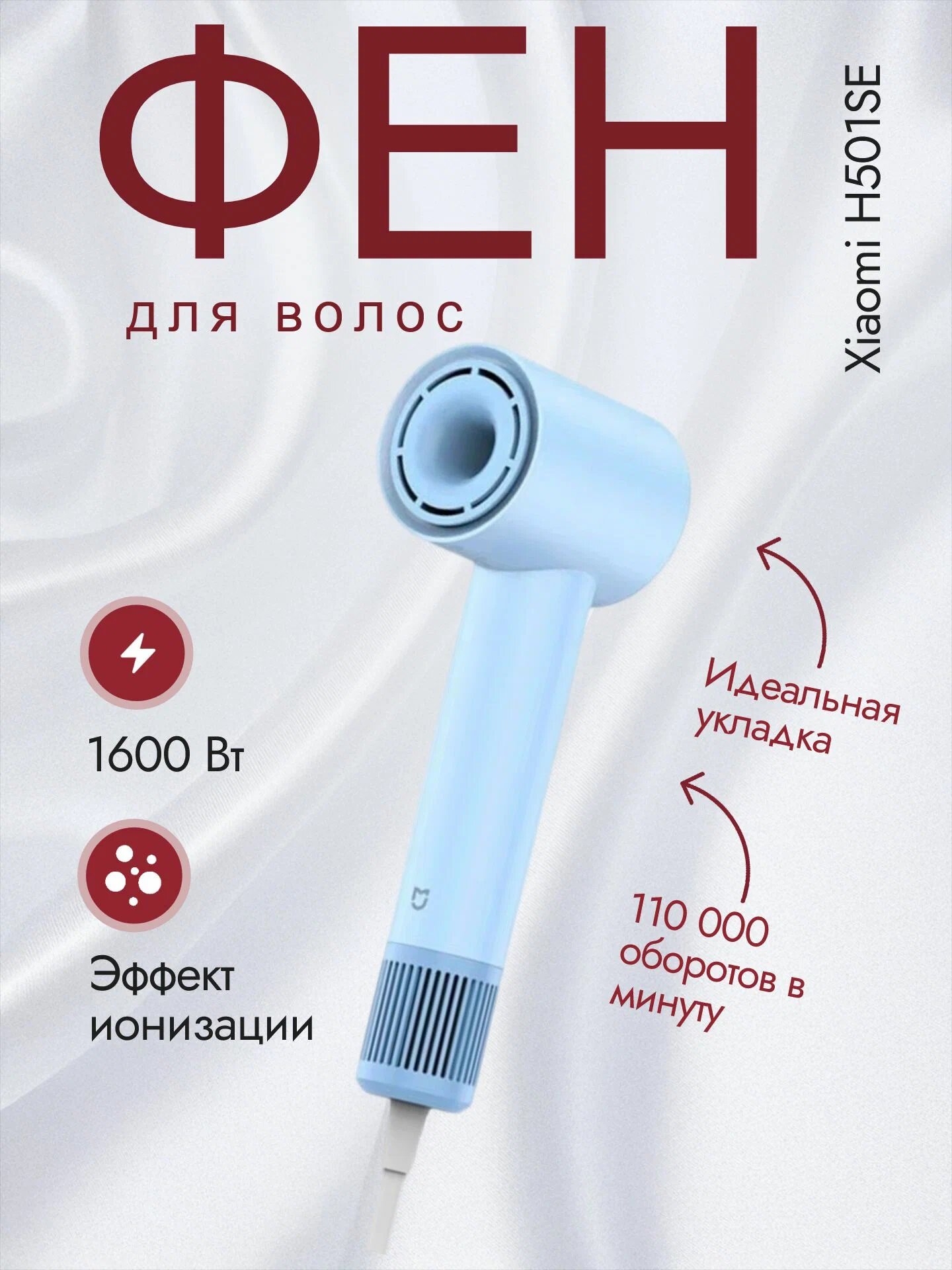 Фен для волос Xiaomi Mijia High Speed Hair Dryer H501SE Blue (GSH509LF)