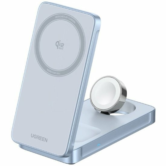 Беспроводное зарядное устройство Ugreen W757 25Вт, "MagFlow", 3-in-1, Qi2.2, голубой(55901)