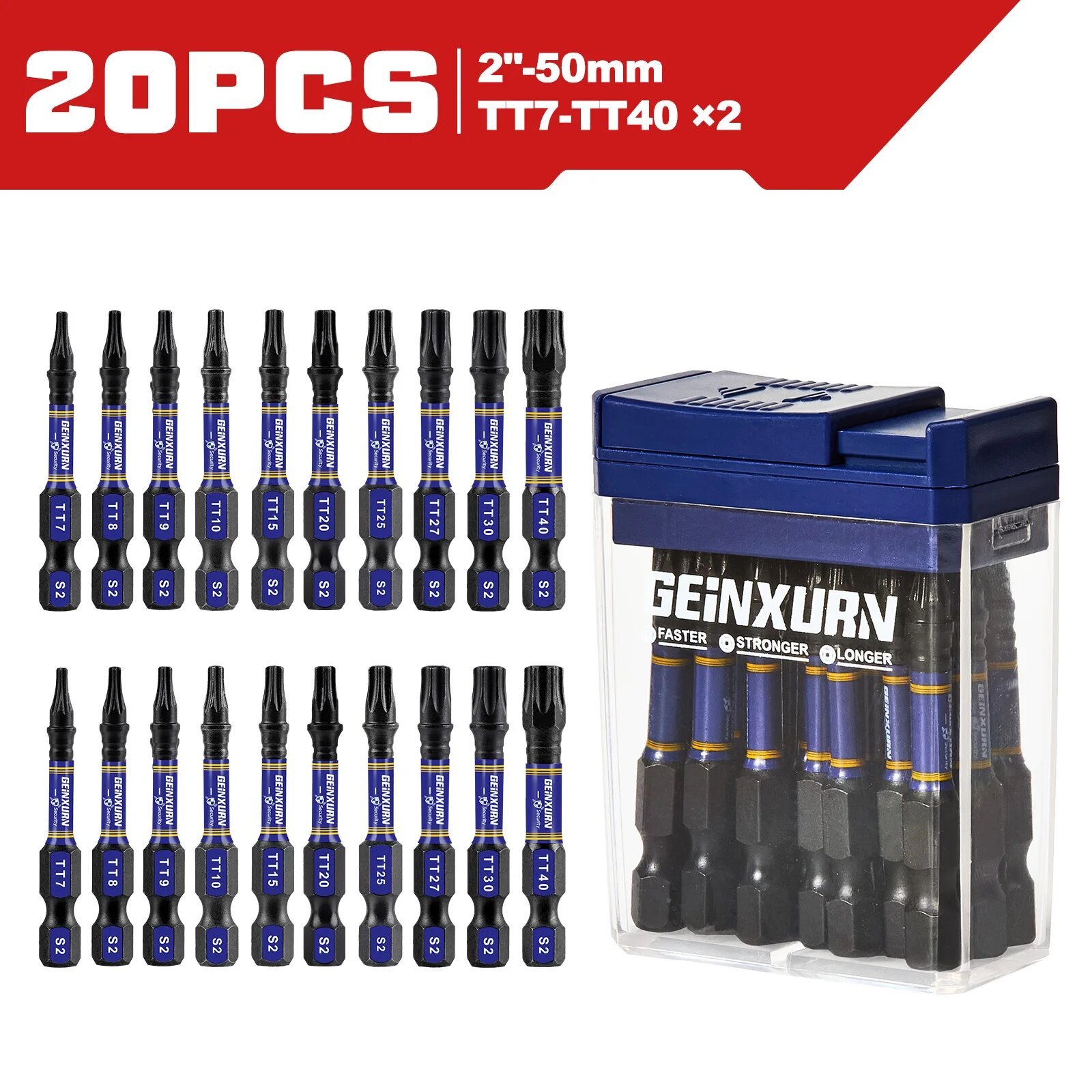 Набор ударных отверток Geinxurn Torx 2 дюйма, сталь S2, 20 шт.