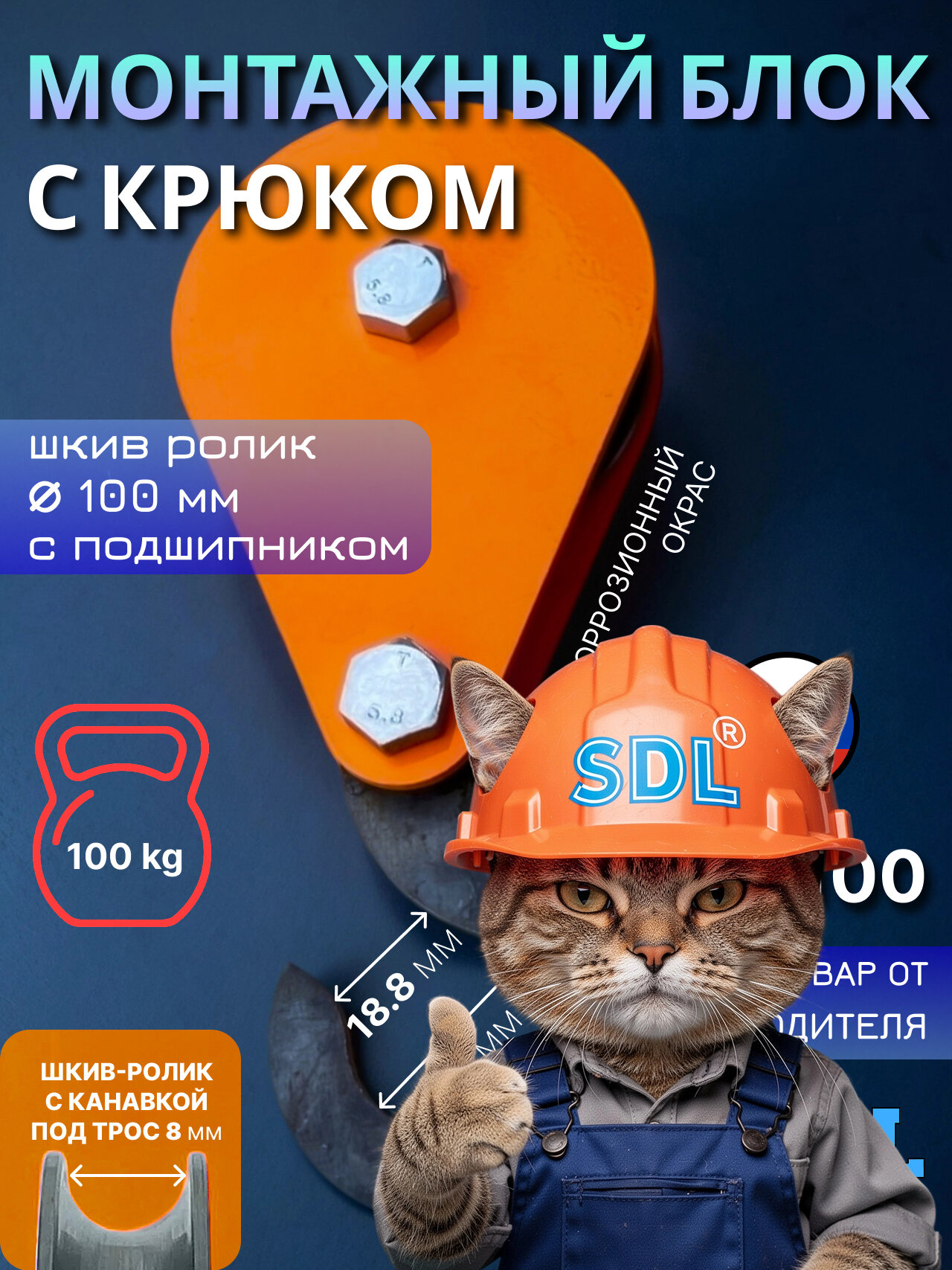 SDL блок монтажный для подъема и перемещения грузов с крюком ф100 мм. БМ-100-SDL
