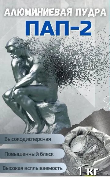 Серебрянка, Пудра алюминиевая высокодисперсная пигментная ПАП-2, глиттер, 1000гр