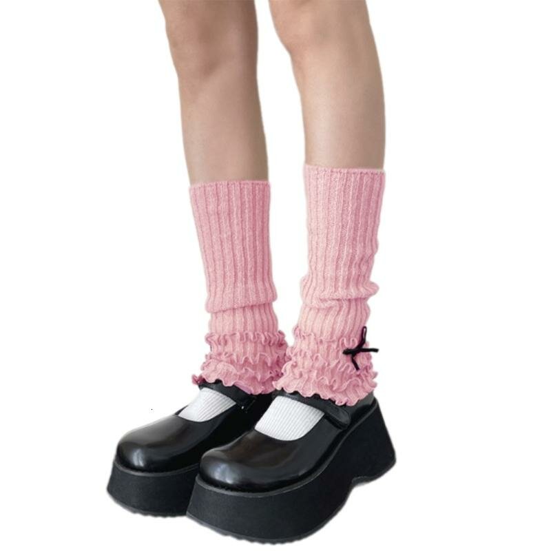 Вязаные гетры с бантами для женщин, Розовый
