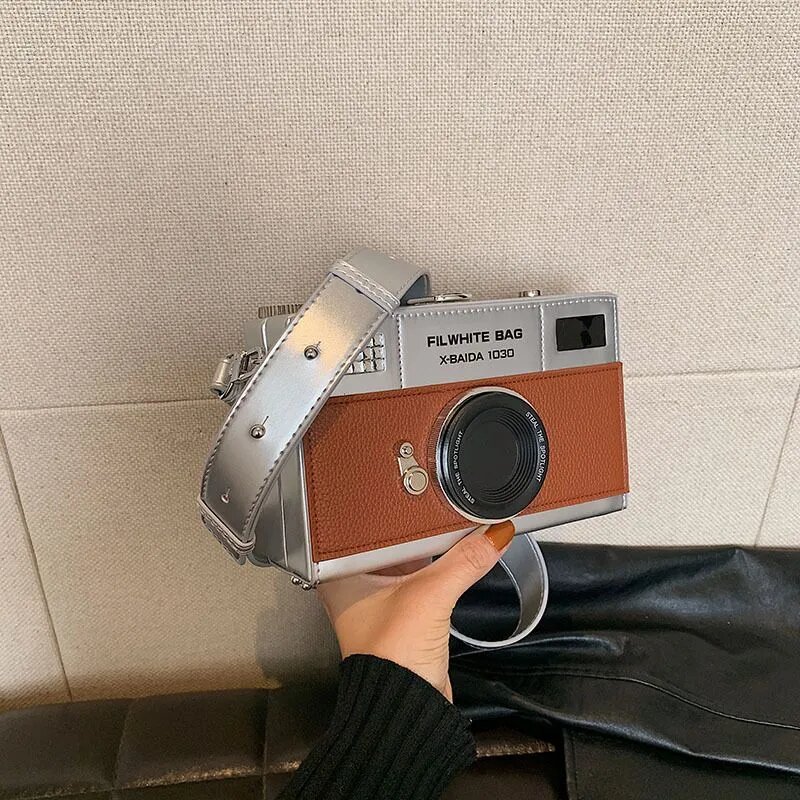 Сумка на плечо в виде ретро-фотоаппарата из искусственной кожи, коричневая сумка для девочек — фото 1