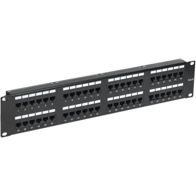 02-0232 Панель коммутационная с кабельными органайзерами 19", 2U, 48 портов, RJ-45, CAT 6, UTP REXANT PRO
