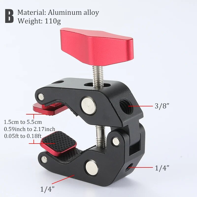 Зажим для камеры алюминиевый 1/4" 3/8" B Clamp