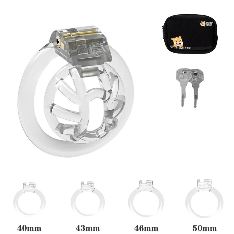 Мини-CB Bondage Chastity Cage для секс-игрушек Sissy с 4-размерными кольцами для члена, Clear-Small