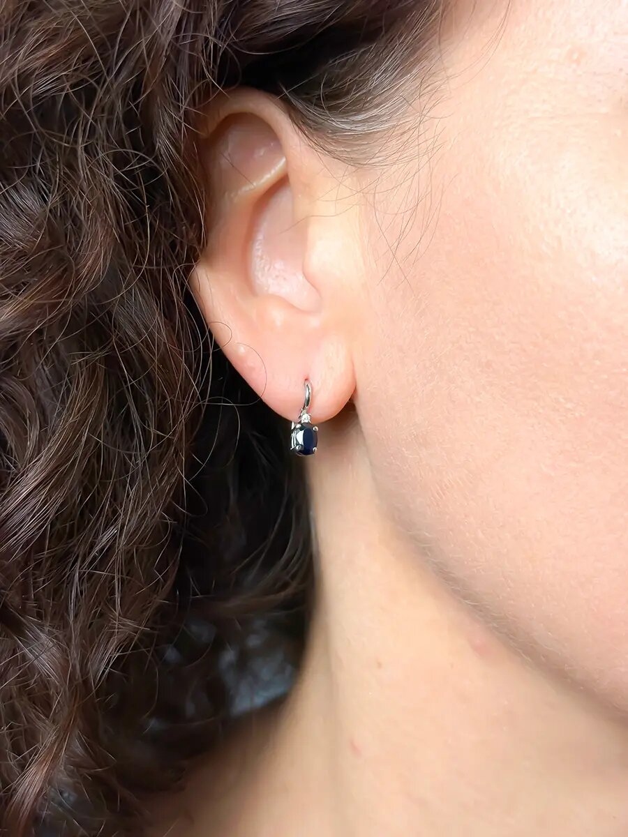 Серьги, серебро, 925 проба, родирование, фианит, сапфир