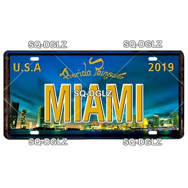 Металлическая табличка Miami Florida 2019, SQ-DGLZ, Цвет: 0592