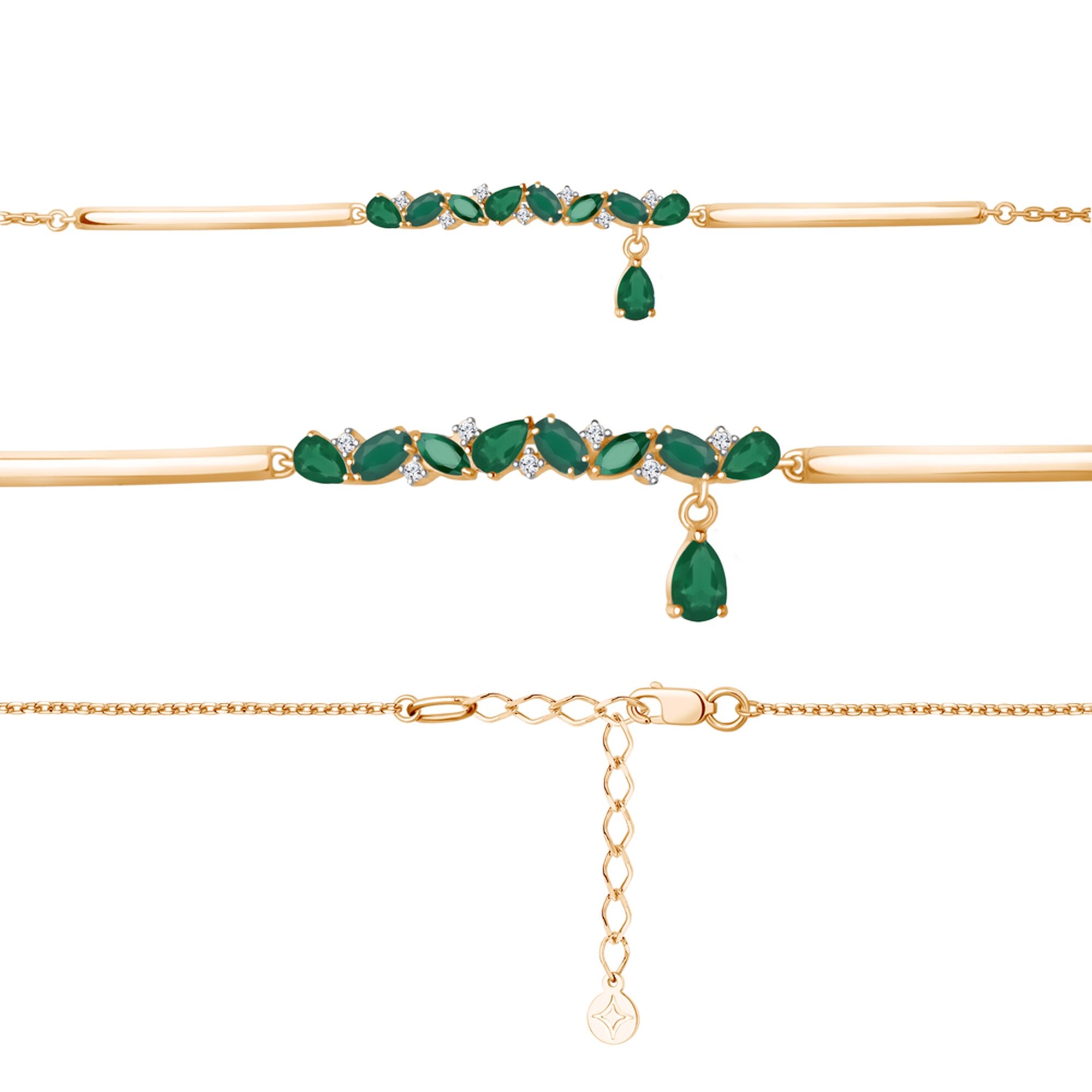 Браслет, серебро, 925 проба, золочение, фианит, агат