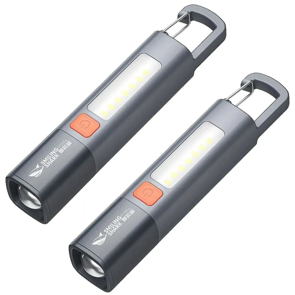 Фонарь-прожектор Smiling Shark, ручной, уличный мини-фонарик, черный, с крючком