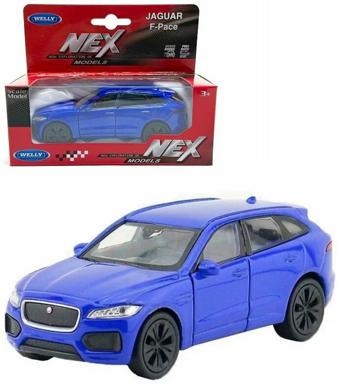 Машинка Welly Jaguar F-Pace. масштаб 1:38, пружинный механизм, синий цвет