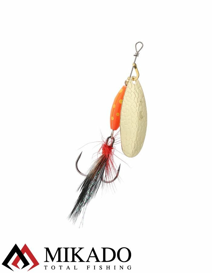 Блесна вращающаяся с кисточкой Mikado M-GRUB № 3, 9 г, GOLD/RED TIGER