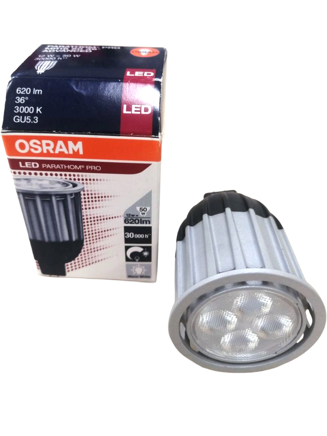 Лампа Osram 1-PARATHOM MR16 50 12W 12V DIM Adwanced WW 3000K 36° 500lm GU5,3 d50x78, диммируемая