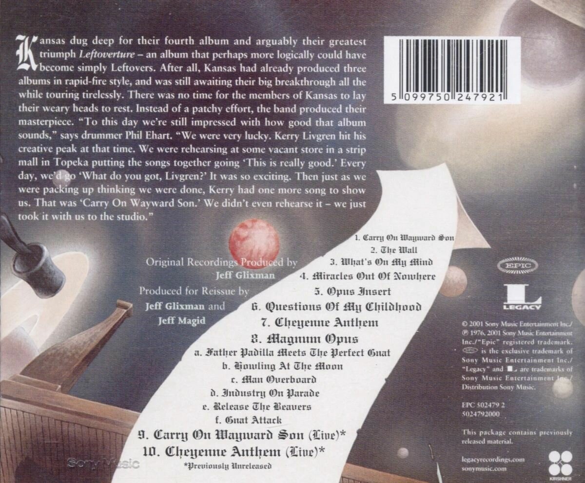 Kansas: Leftoverture (CD), 2001, Epic, Диск Музыкальный — фото 1
