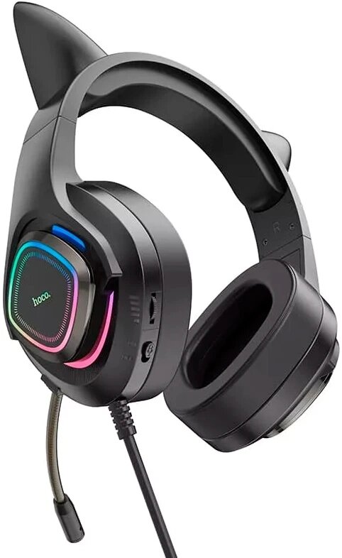 Наушники с микрофоном Hoco W107 Cute cat черный 2м мониторные USB оголовье (W107)