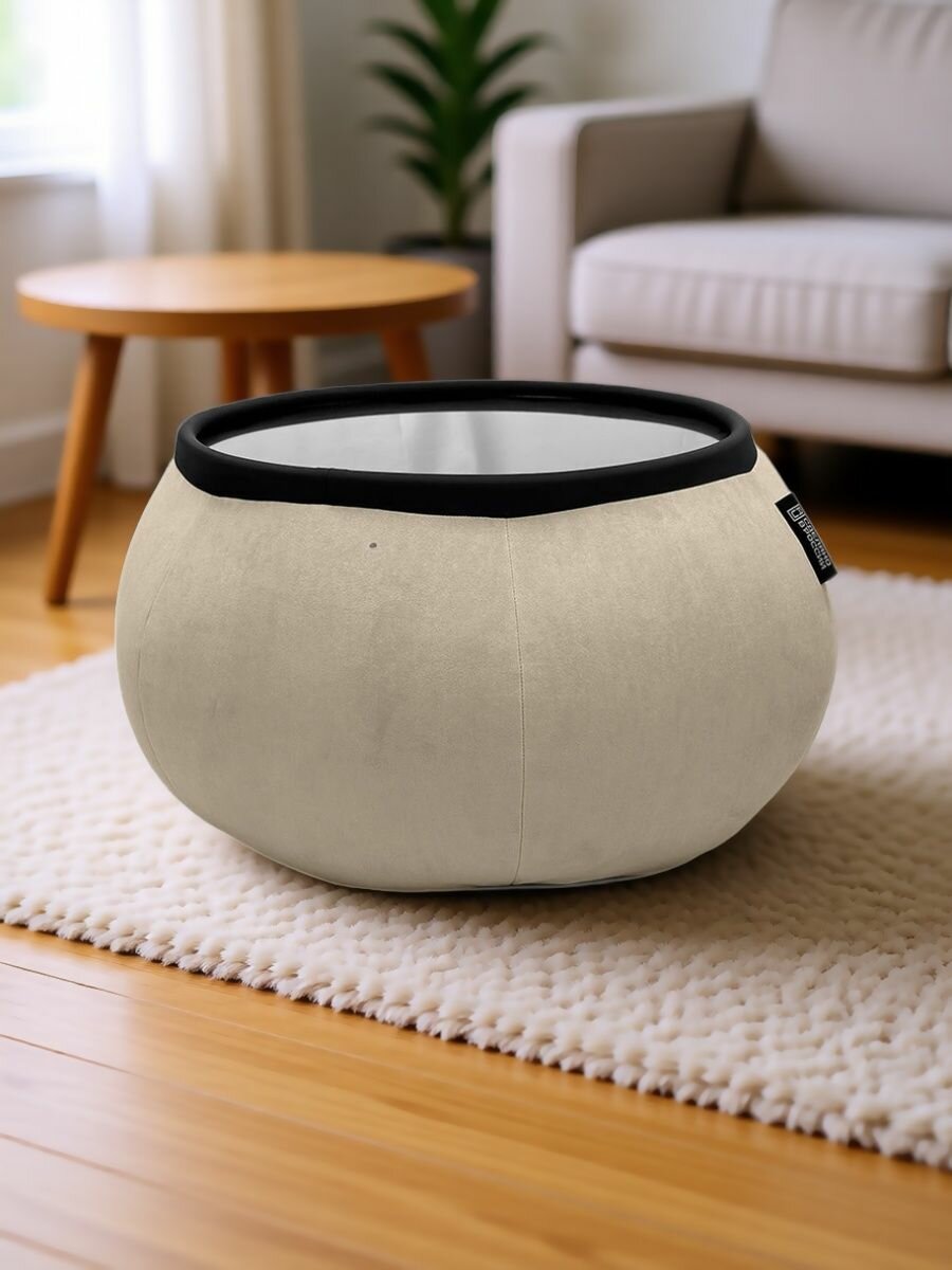 Бескаркасный столик пуф aLounge - Versa Table - Eco Weave (велюр, бежевый) - современная лаунж мебель в гостиную, спальню, на балкон
