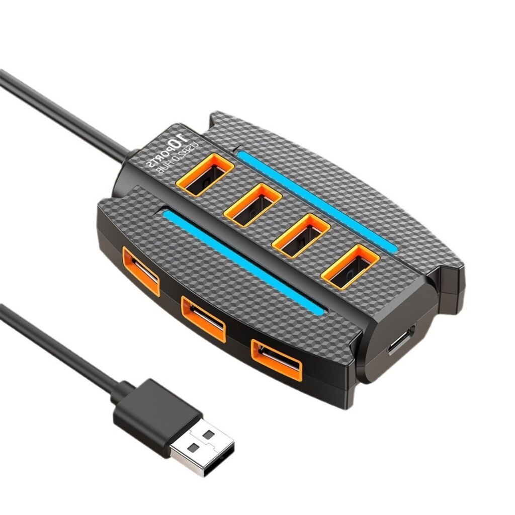 10-портовая док-станция USB Расширительная док-станция USB-концентратор с внешним освещением 120-сантиметровый кабель USB-удлинитель для передачи данных