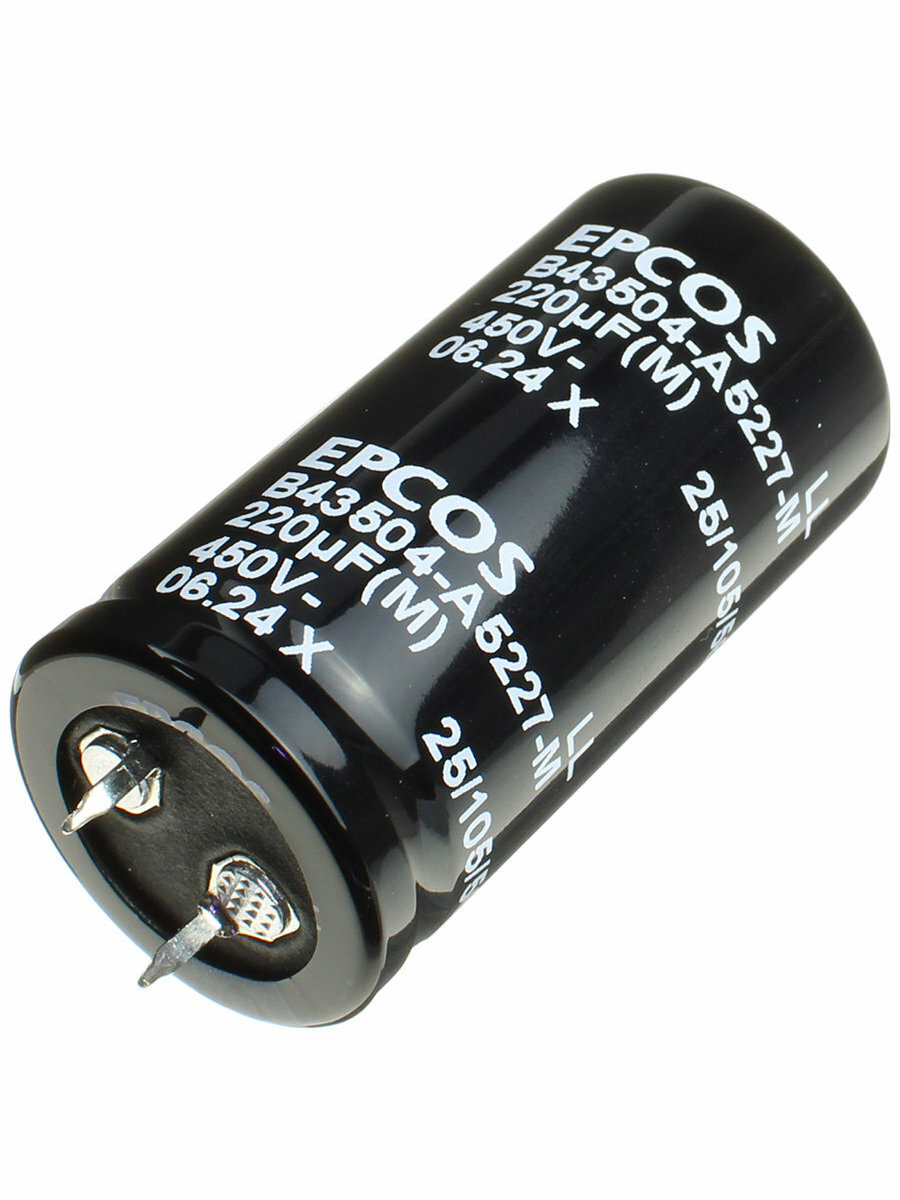 Конденсатор 220мкФ 450В 25*50мм 105C Epcos B43504A5227M000 Snap-in 1200мА 3000час LL