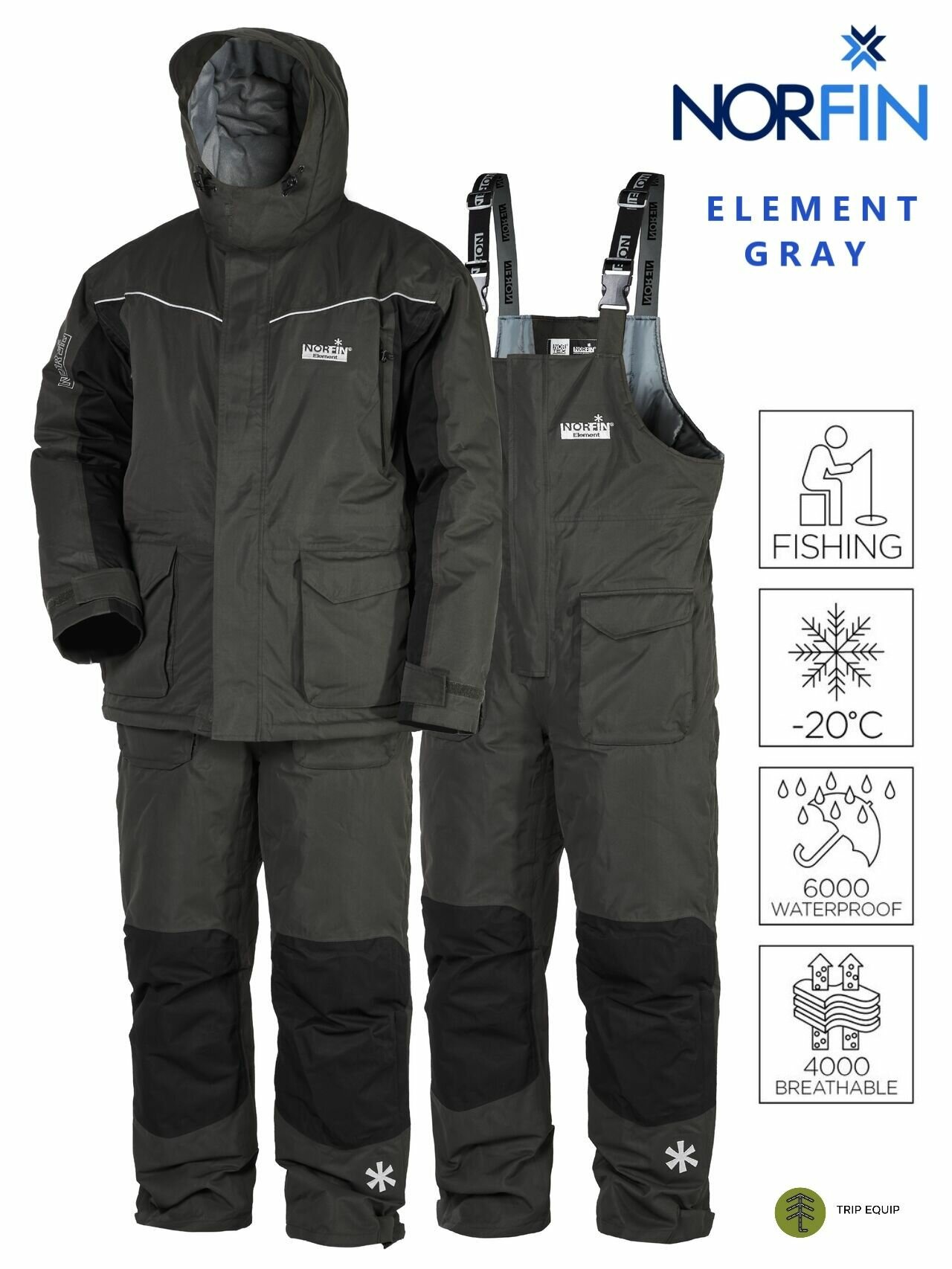 Костюм зимний Norfin ELEMENT GRAY р. XL (439204-XL)