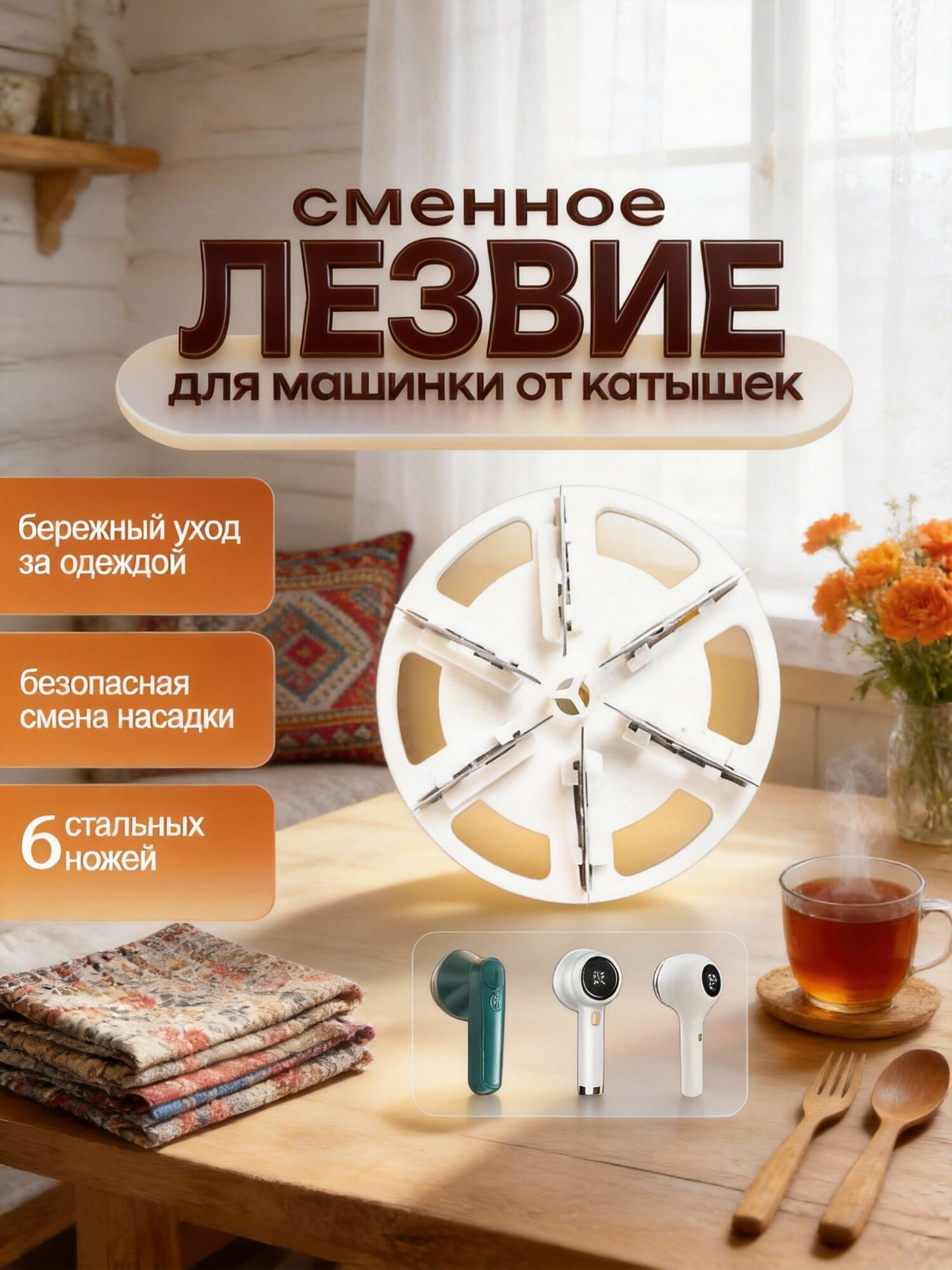 Сменное лезвие для машинки от катышек, 1 шт с 6 ножами из нержавеющей стали и защитной сеткой для бережной очистки одежды
