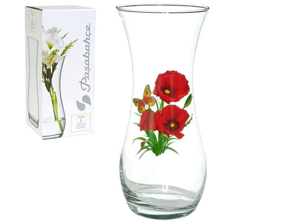 Ваза для цветов стеклянная 25,5см, коллекция "Flora", разноцветный цветочный принт
