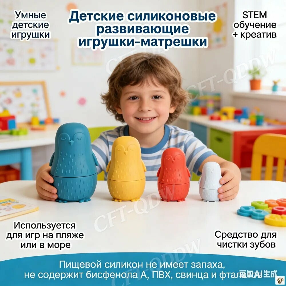 Детская развивающая матрешка; детские силиконовые игрушки